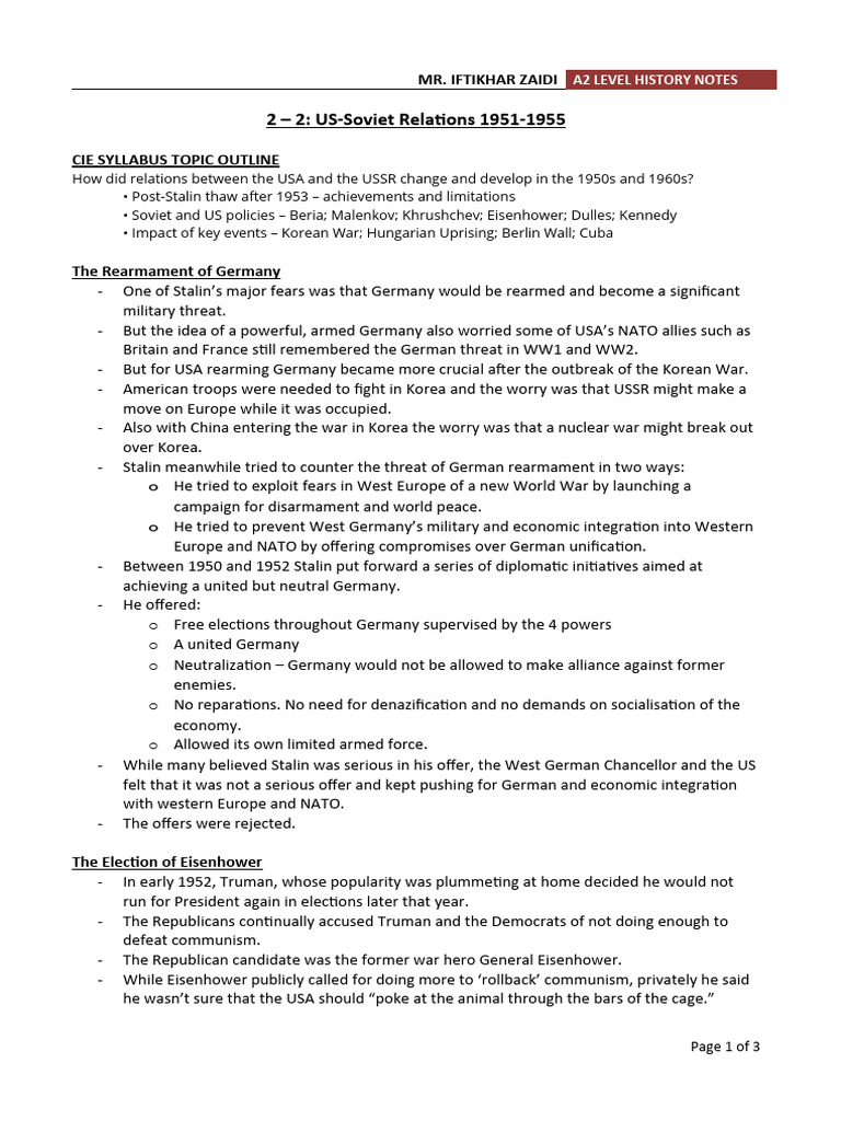 US Soviet Relations 1950-1955 | PDF