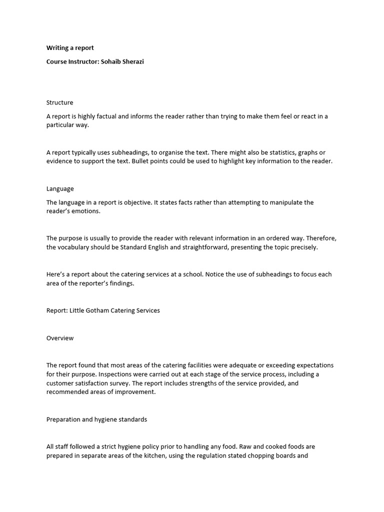 English 9093 Report Writing | PDF | Food And Drink