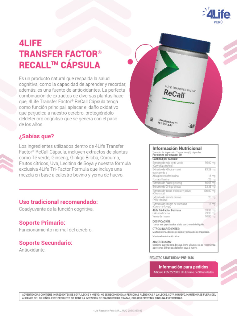 Transfer Factor Recall C Psula | PDF