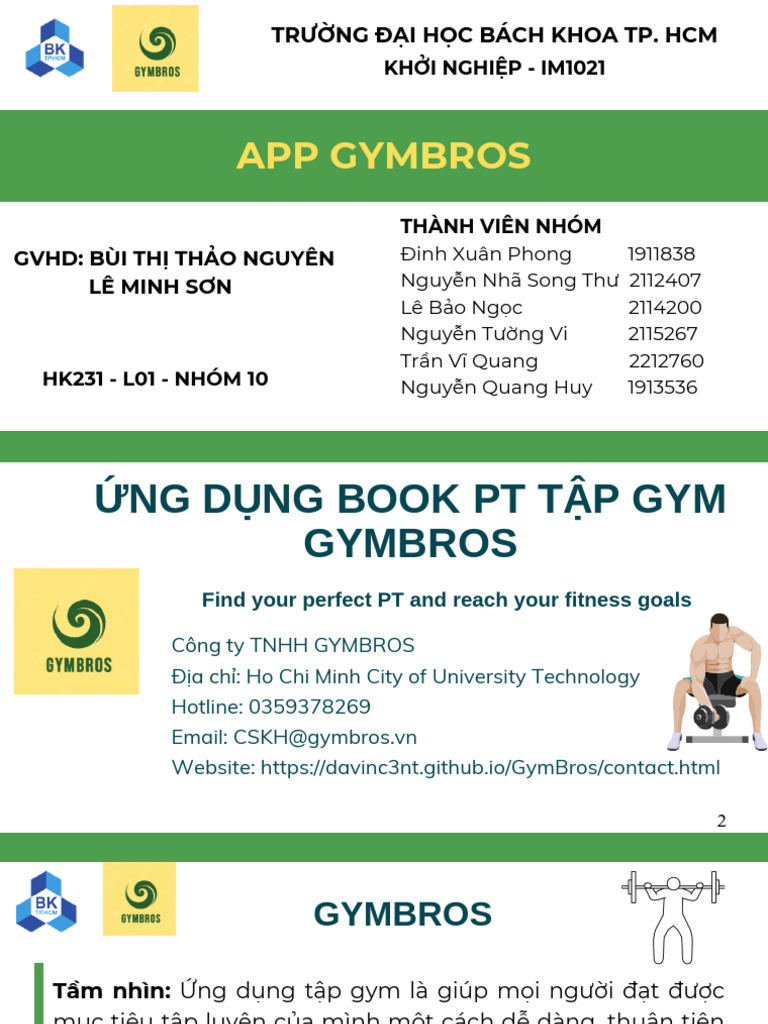 Trường Đại Học Bách Khoa Tp. Hcm: App Gymbros | PDF