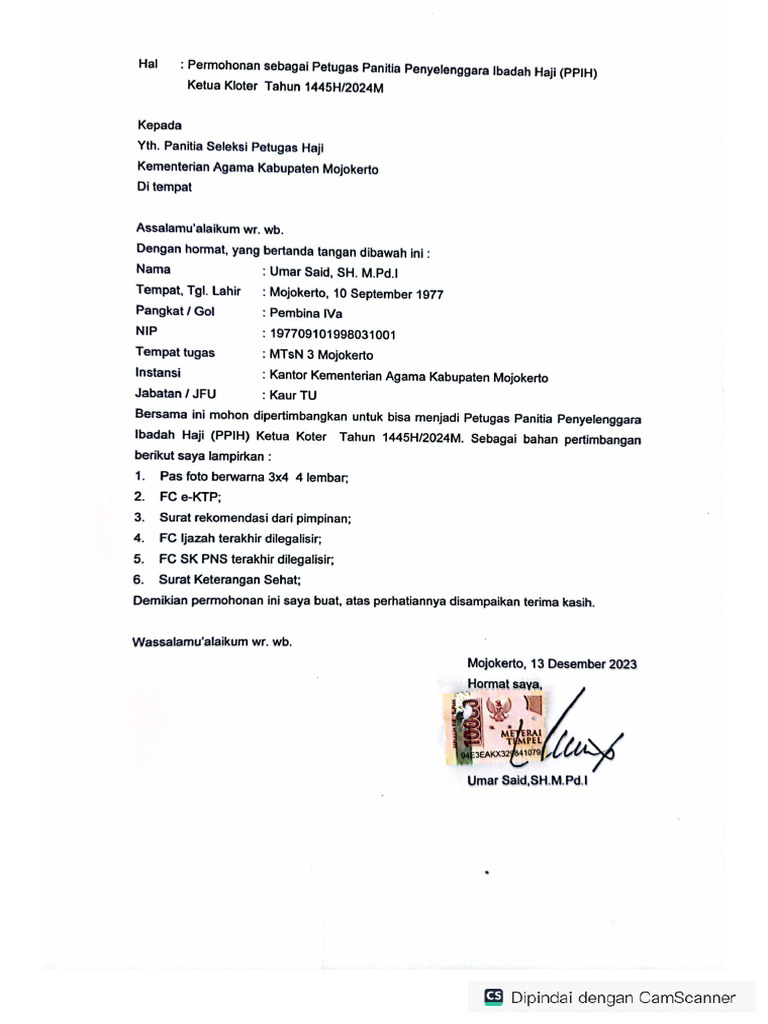 Surat Permohonan PPIH | PDF