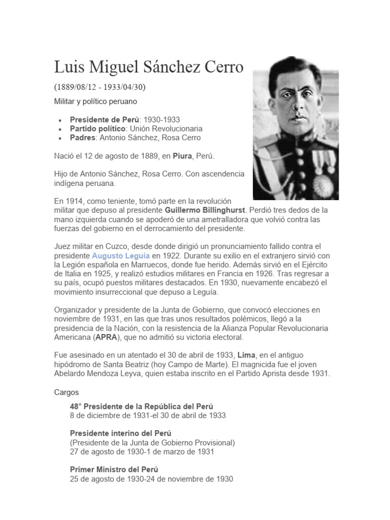 Luis Miguel Sánchez Cerro | PDF | Historia