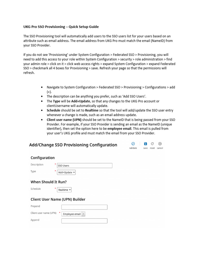UKG Pro SSO Provisioning Setup Guide | PDF | Computer Engineering ...