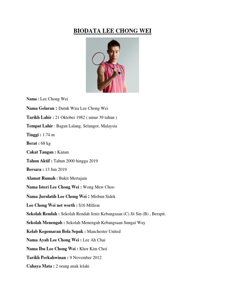 Biodata Lee Chong Wei | PDF