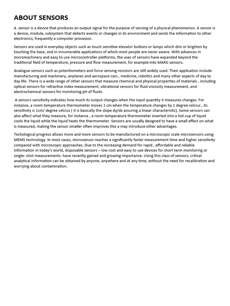 About Sensors | PDF | Sensor | Electrical Engineering