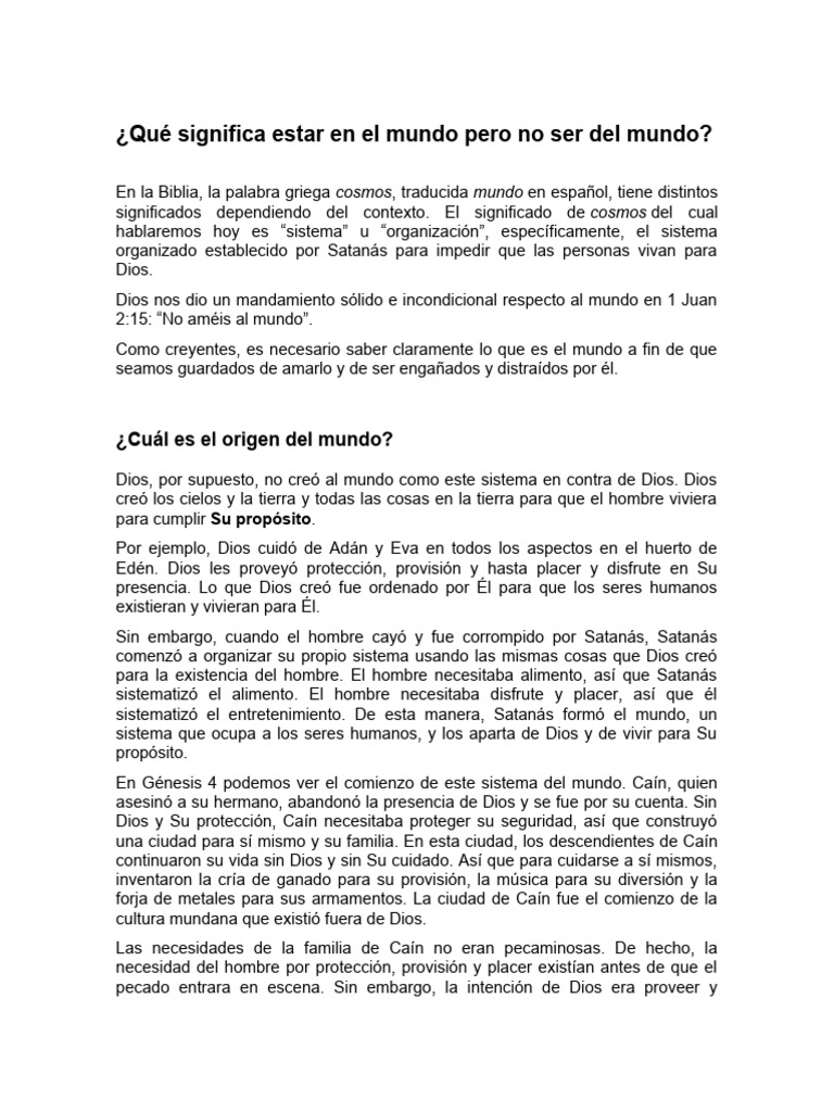Qué Significa Estar en El Mundo Pero No Ser Del Mundo | PDF | Amor ...
