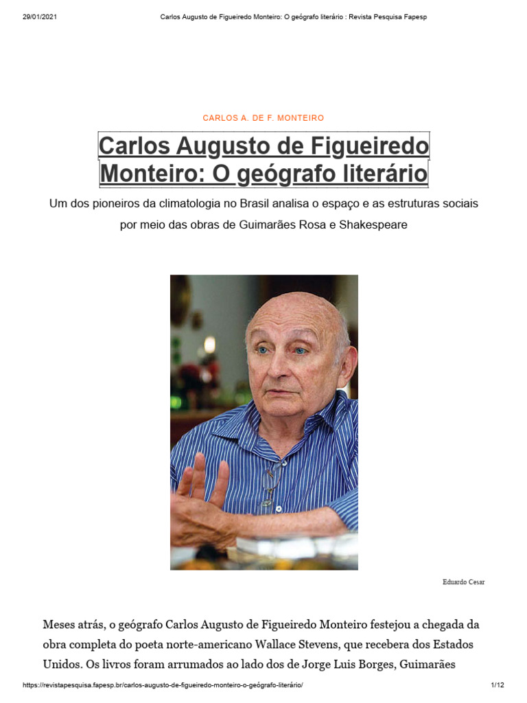 Carlos Augusto de Figueiredo Monteiro - O Geógrafo Literário - Revista ...