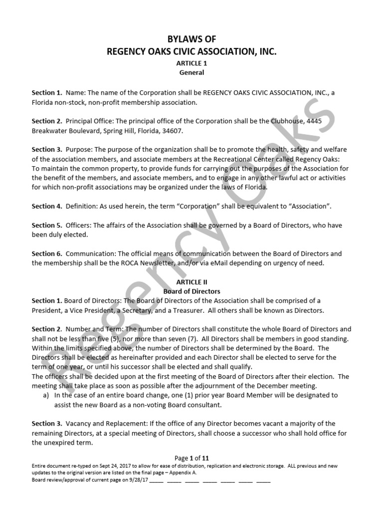 Bylaws of Regency Oaks Revised 2018 02 Final | PDF