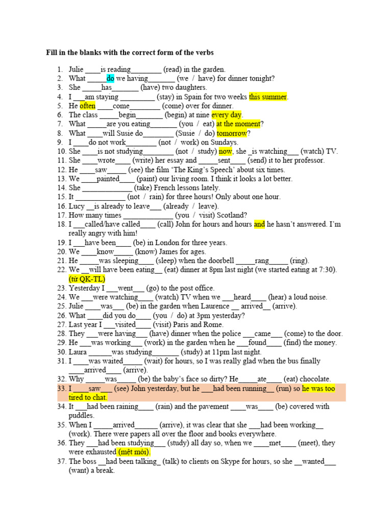 Work - 12 Tenses | PDF