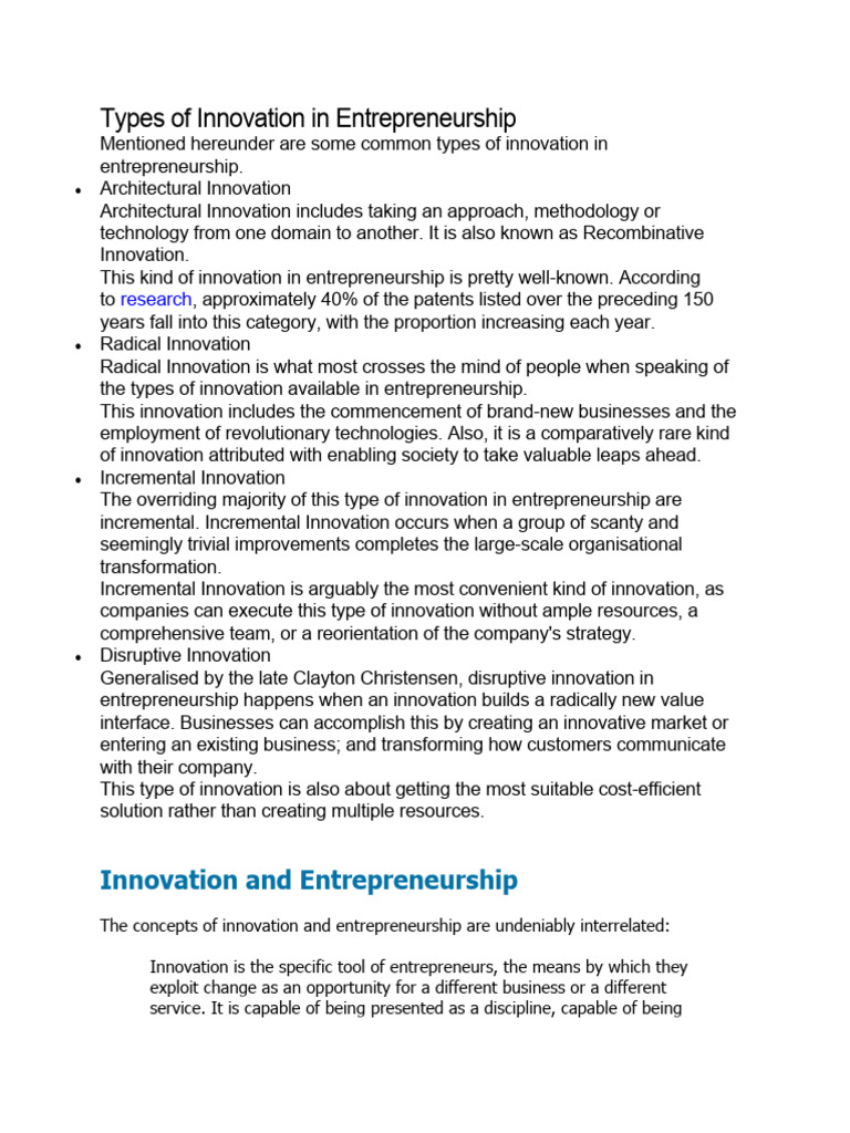 Types of Innovation in Entrepreneurship | PDF