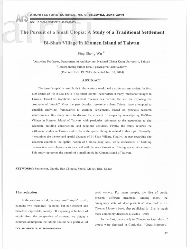 The Pursuit of A Small Utopia A Study of A Traditional Settlement Bi-Shan Village in Kinmen ...