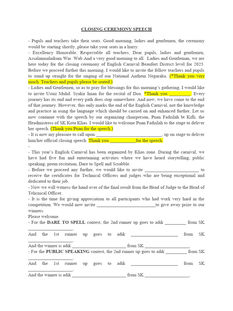 Closing Ceremony Speech | PDF