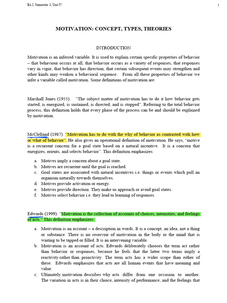 Notes Motivation Part 1 | PDF