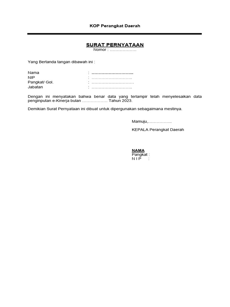 Surat Pernyataan Ekin 2023 - Form | PDF