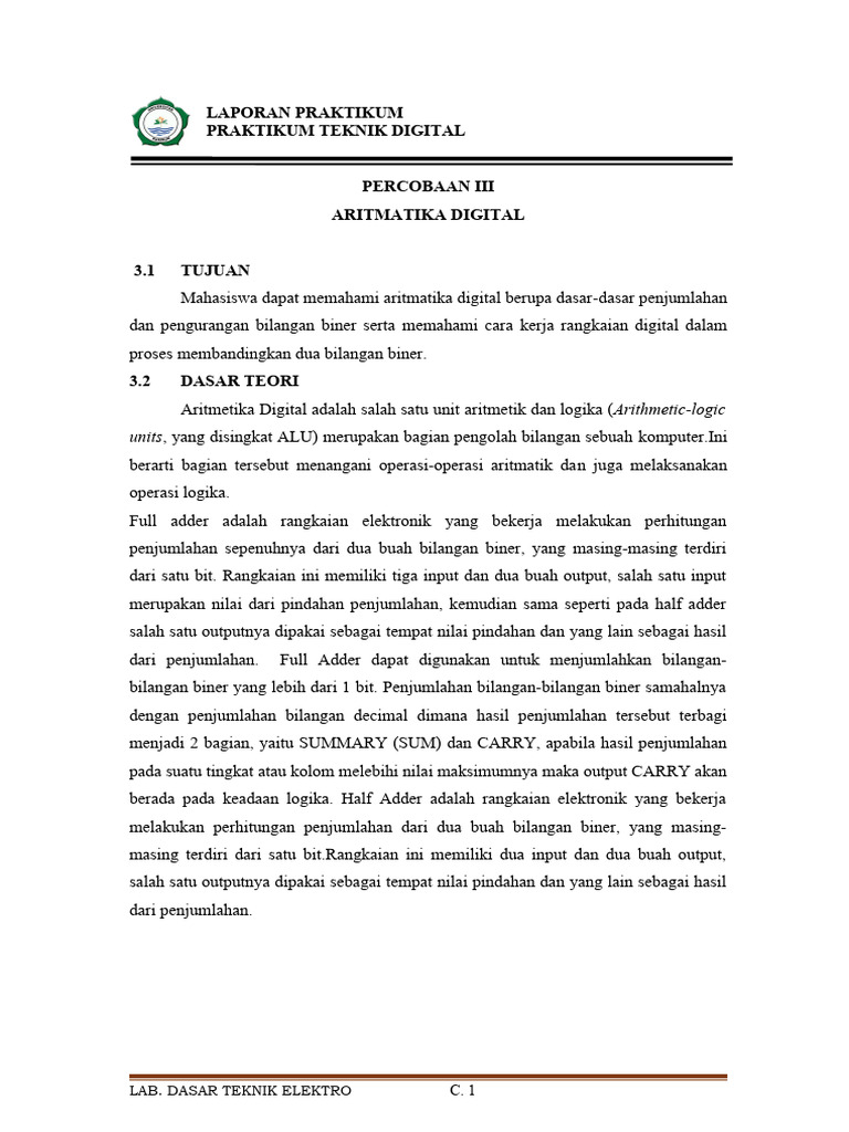 Modul Praktikum Aritmatika Digital | PDF