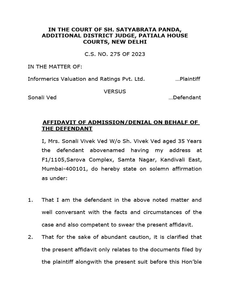 Affidavit of Admission/Denial by Defendant | PDF | Law