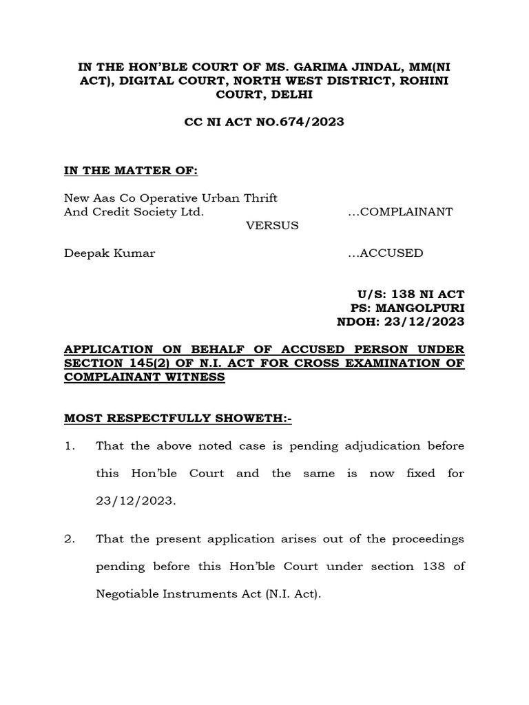 145 (2) Ni Act Deepak Kumar | PDF | Affidavit | Public Law