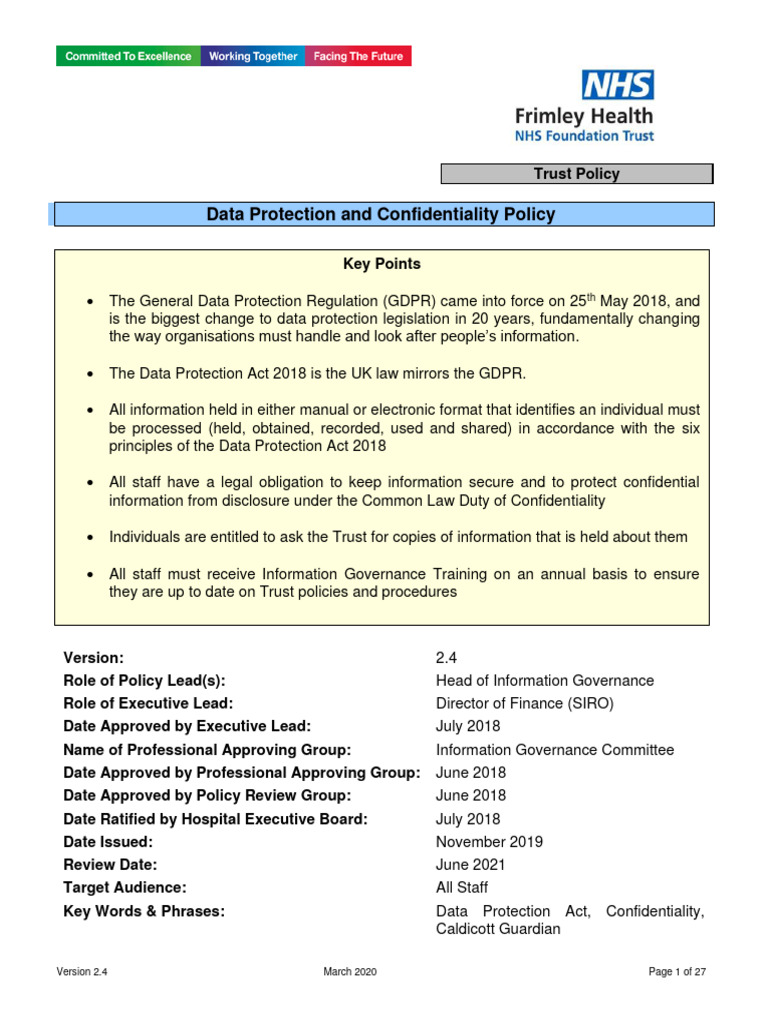 Data Protection and Confidentiality Policy v24 | PDF | Confidentiality ...