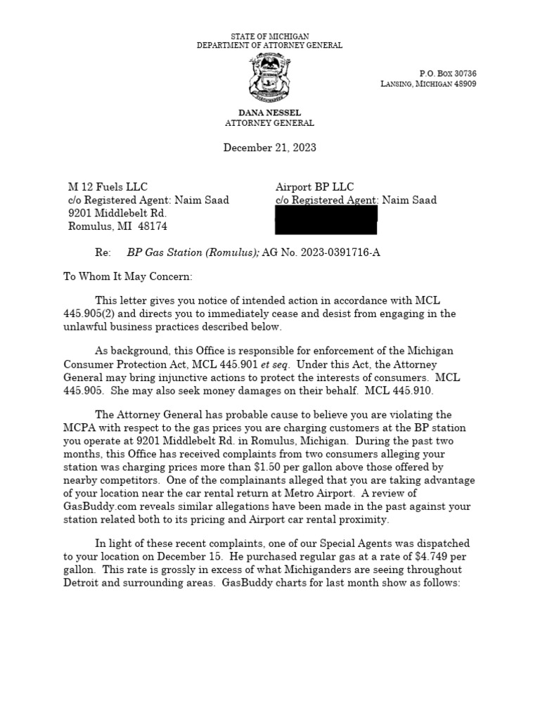 BP Gas Notice of Intended Action Redacted | PDF | Bp