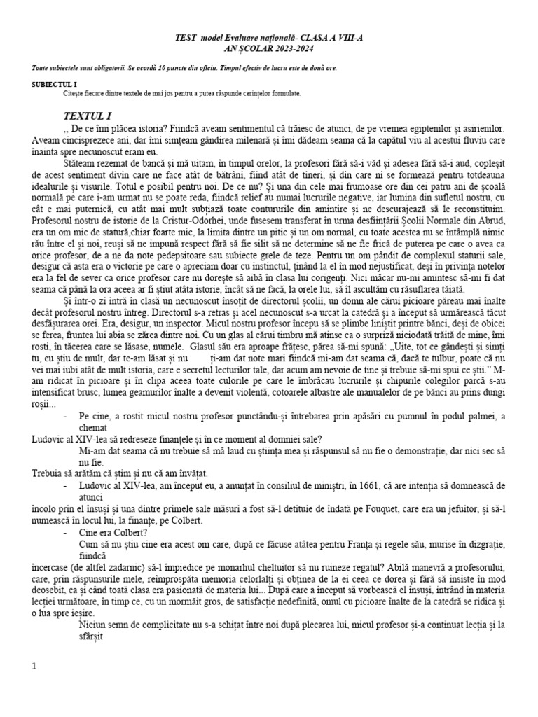 Caracterizare - TEST EN | PDF