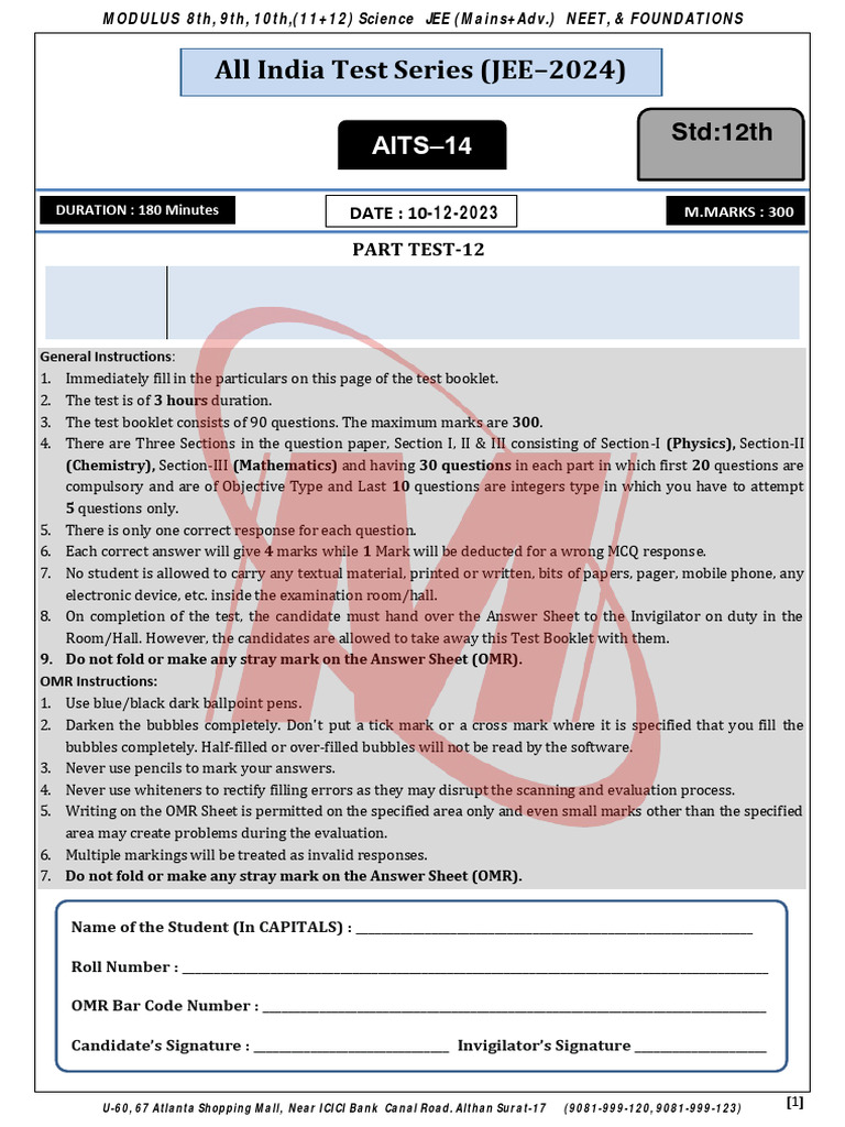 10 Dec Jee Paper | PDF | Multiple Choice