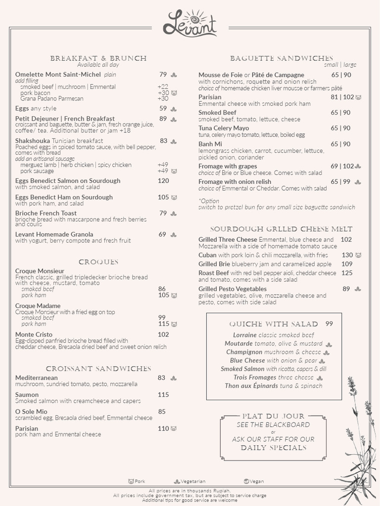 Levant Menu April 2023 | Download Free PDF | Salad | Sausage