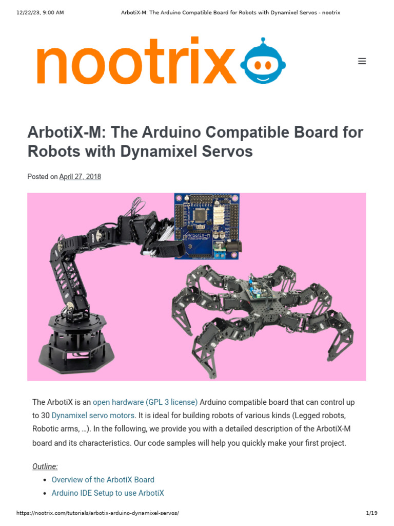 ArbotiX-M - The Arduino Compatible Board For Robots With Dynamixel Servos - Nootrix | PDF ...