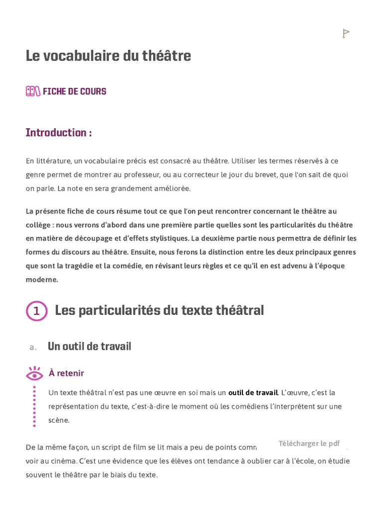 Le Vocabulaire Du Théâtre | PDF | Comédie | Tragédie