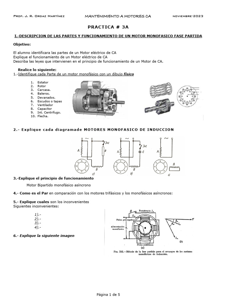 Practica # 3a Motor Monofasico Fase Partida CA 2023 | PDF | Motor ...