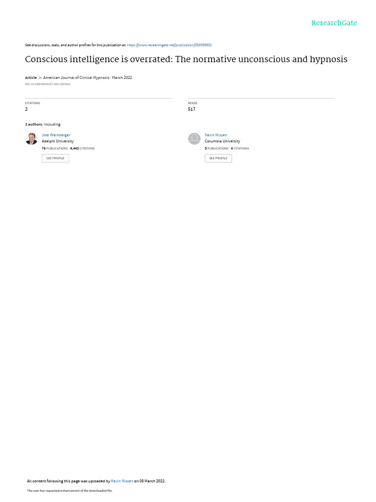 Conscious Intelligence Is Overrated - Thenormativeunconsciousandhypnosis | PDF | Hypnosis ...