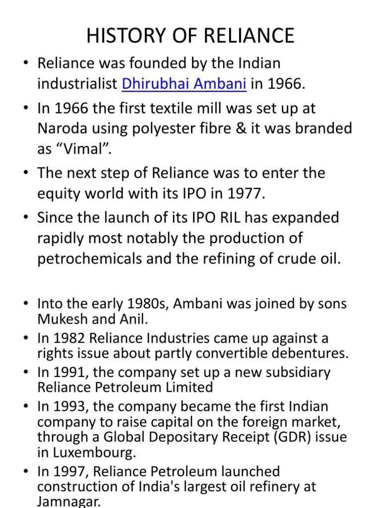 Overview of Reliance Industries History | PDF