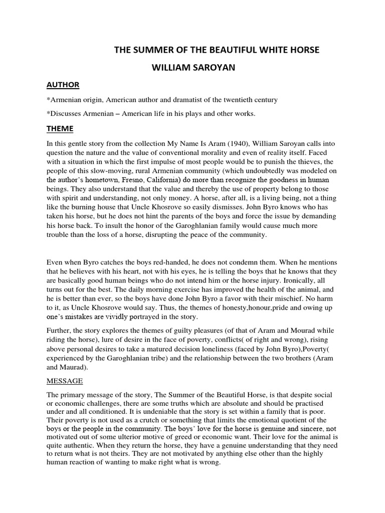 The Summer of The Beautiful White Horse | PDF