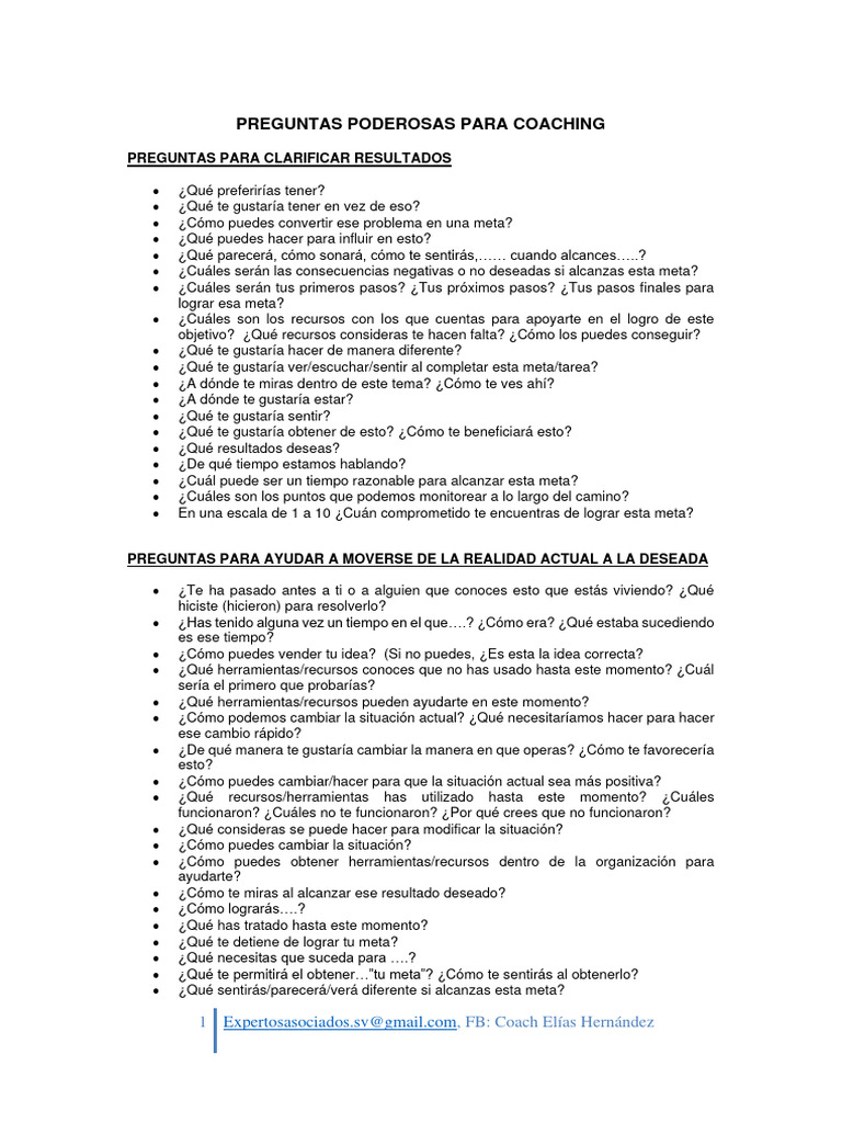 Preguntas Poderosas para Coaching | PDF
