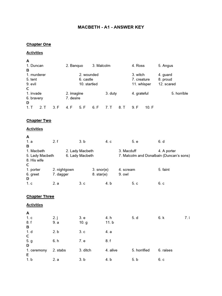 Grade 9 Macbeth Answer Key