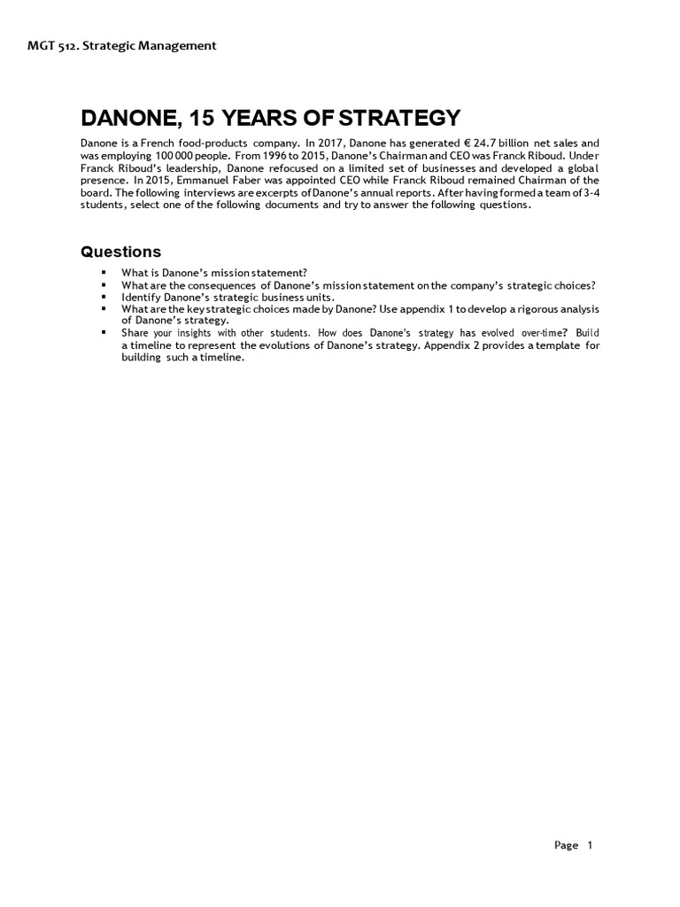 MGT512 - Case 1 - Danone 2023-09-01 08 - 18 - 39 | PDF | Brand | Strategic Management