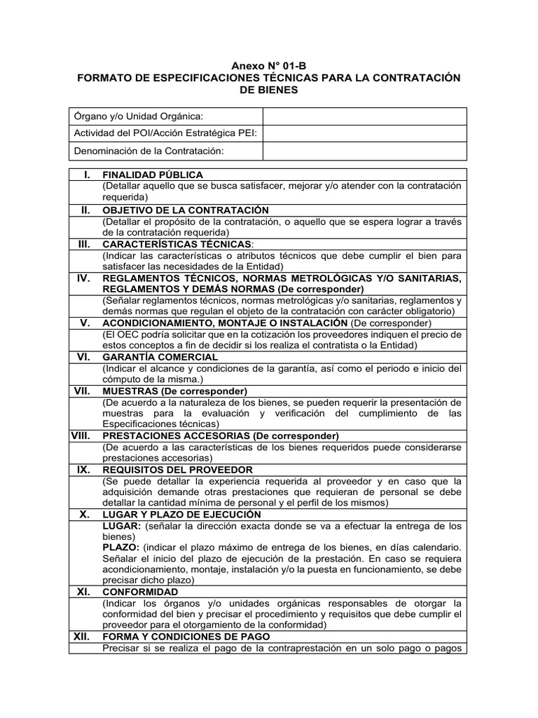 Formato de Especificaciones Tecnicas - Contratacion de Bienes | PDF Formato de Especificaciones Tecnicas - Contratacion de Bienes | PDF