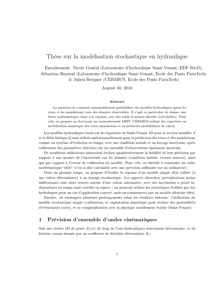 Thèse Sur La Modélisation Stochastique en Hydraulique | PDF
