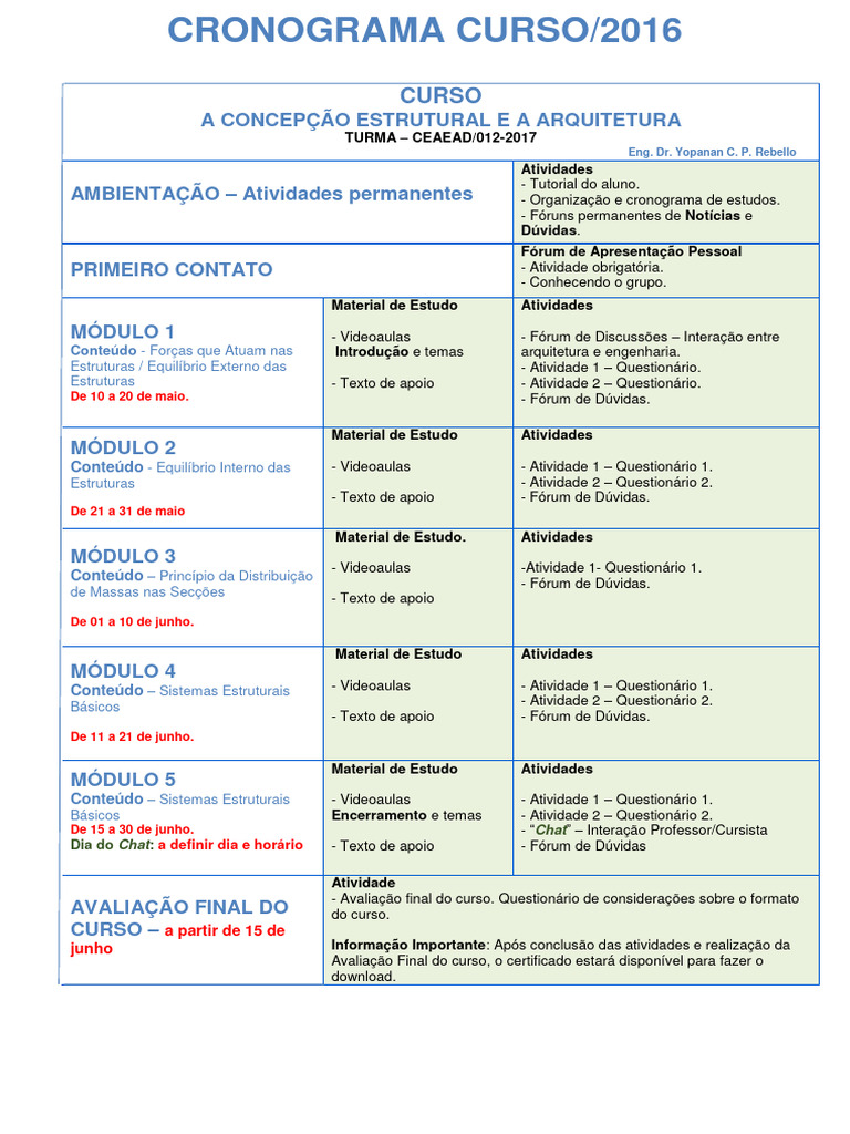 Cronograma- turma maio-2017 | PDF