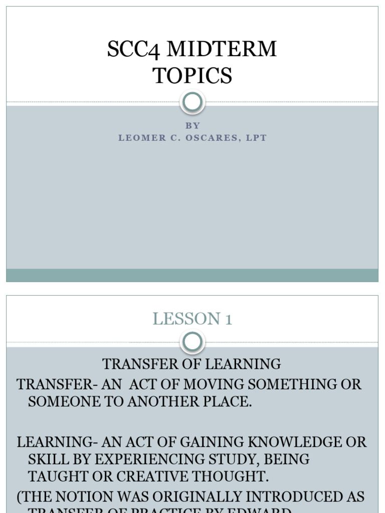 Scc4 Midterm Topics 2 | PDF | Learning | Knowledge
