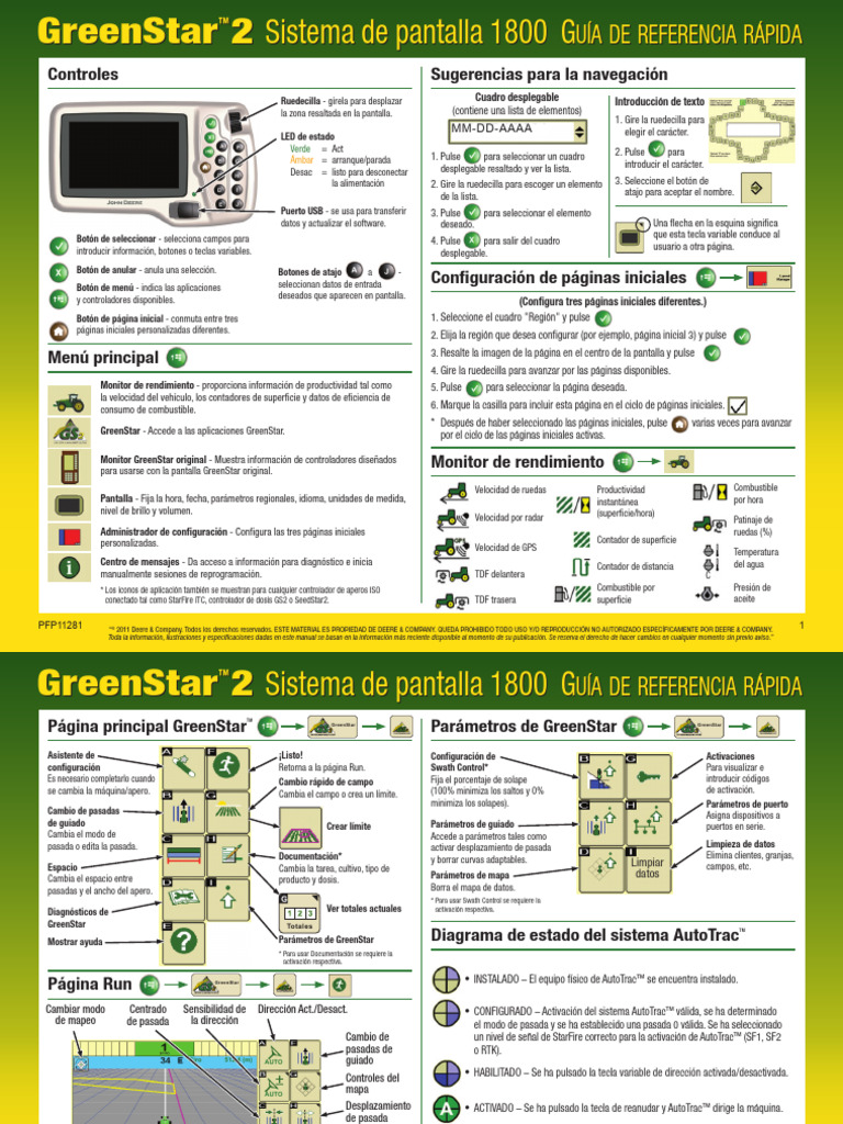 GreenStar™2 Sistema de Pantalla 1800 GUÍA DE ... - StellarSupport | PDF ...