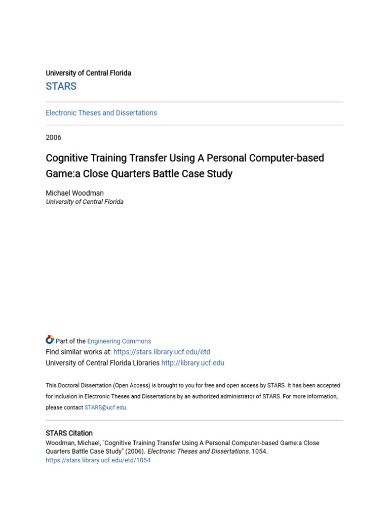Cognitive Training Transfer Using A Personal Computer-Based Game | PDF