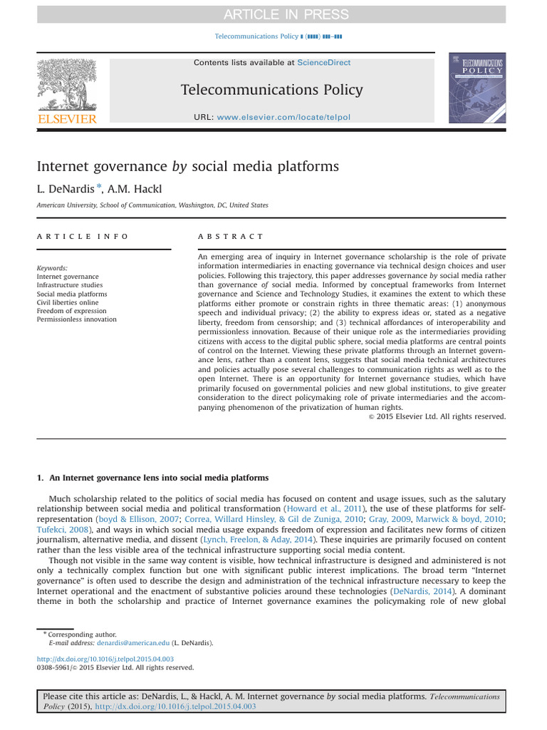 DeNardis & Hackl (2015) - Internet Governance by Social Media Platforms ...
