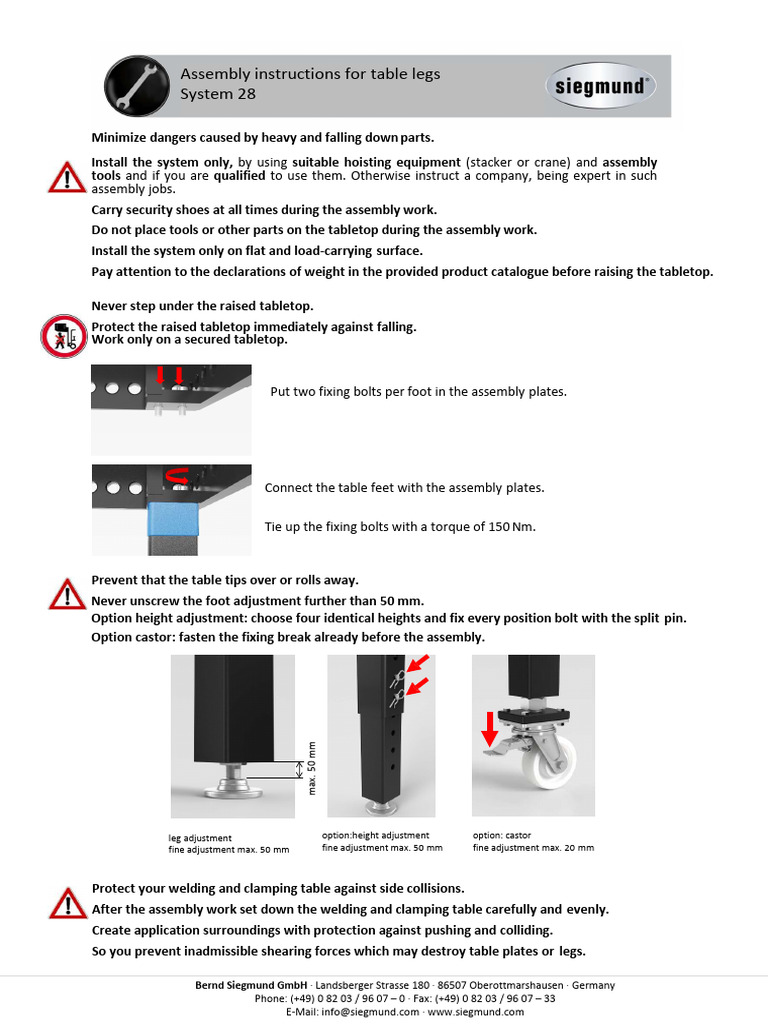 Instructions Table Legs 28 | PDF | Technology & Engineering