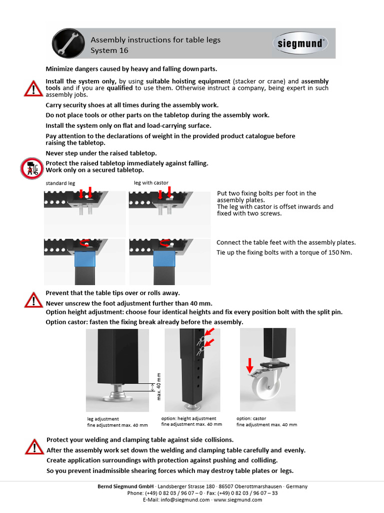 Instructions Table Legs 16 | PDF | Screw | Machines
