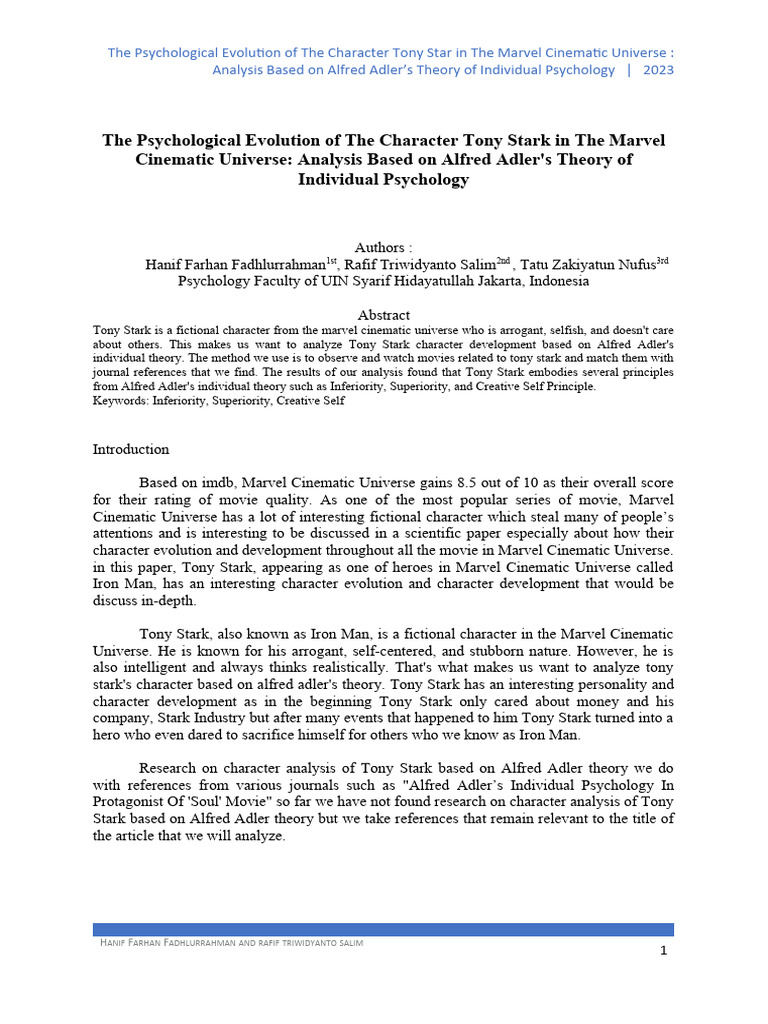 The Psychological Evolution of Tony Stark in the Marvel Cinematic Universe_ an Analysis Based on ...