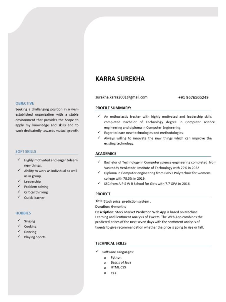 KSurekha Resume 1 | PDF | Engineering | Learning