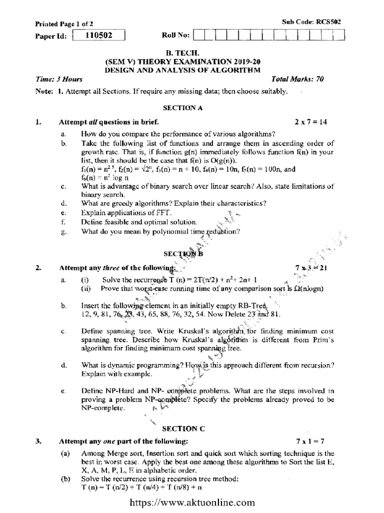 Daa Previous Year Paper 2019 | PDF