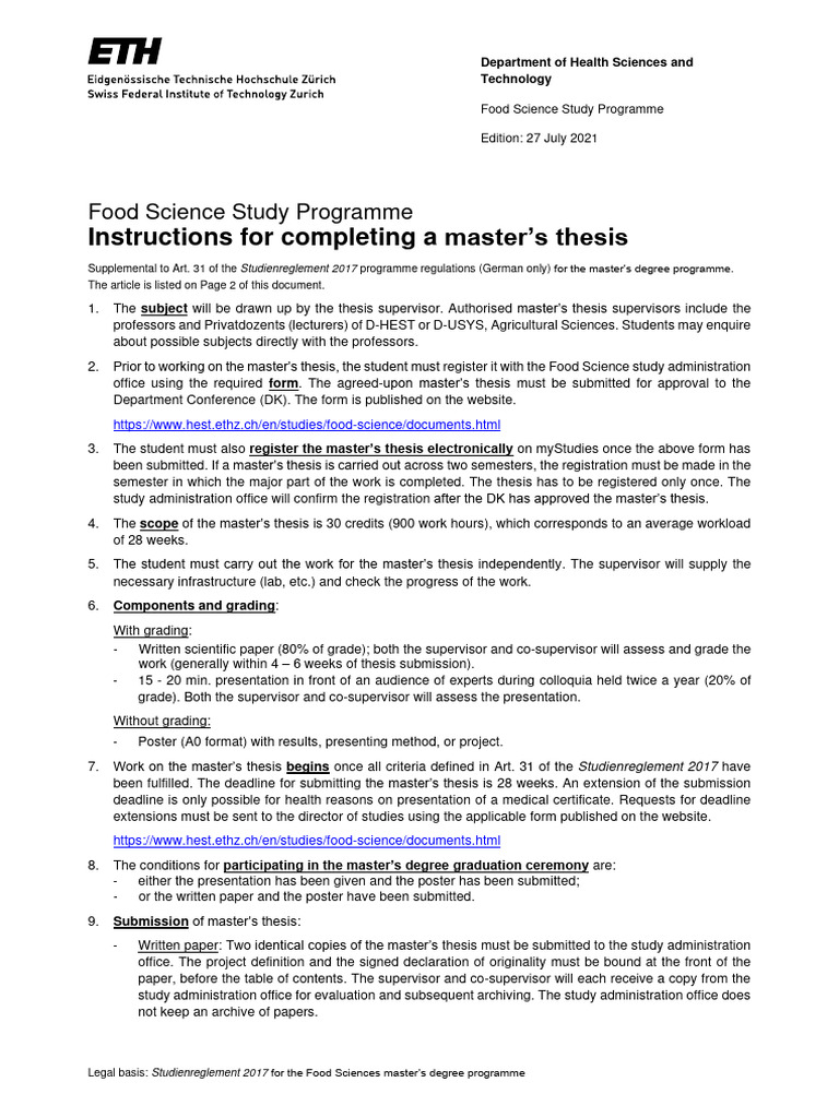 Instruction Sheet Master Thesis LM Jul2021 | PDF | Thesis | Master's Degree