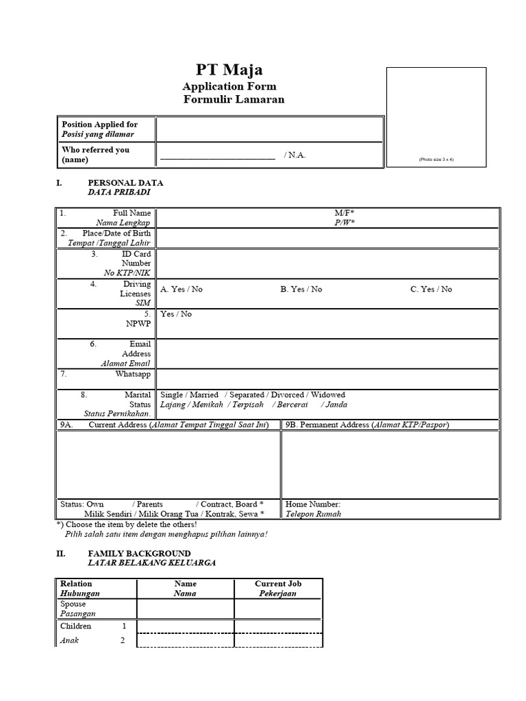 Application Form PT Maja | PDF