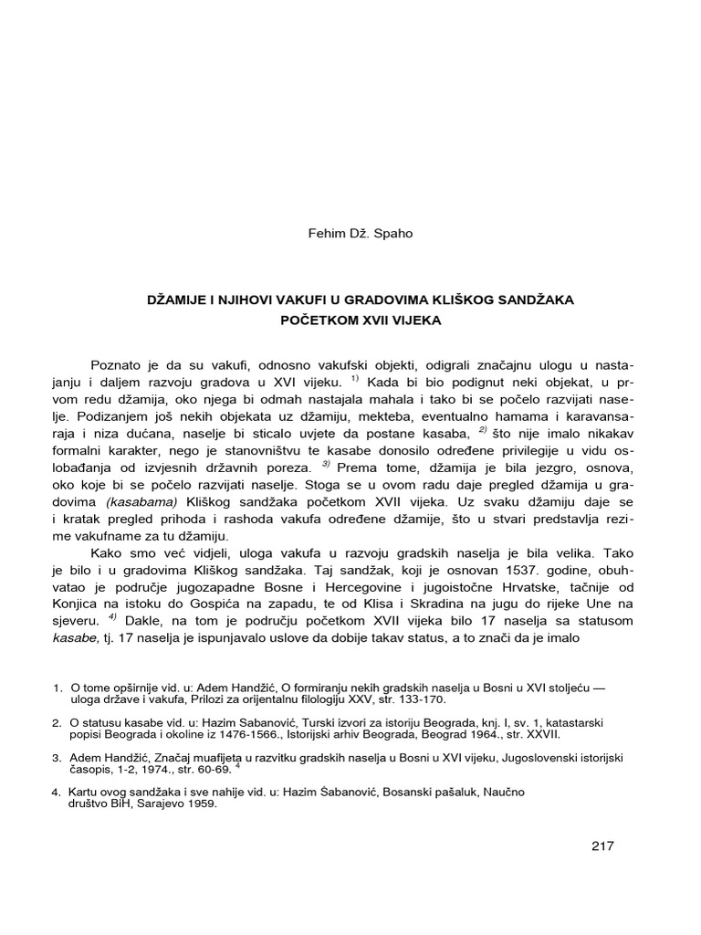 FEHIM SPAHO - DŽAMIJE I NJIHOVI VAKUFI U KLIŠKOM SANDŽAKU POČETKOM XVII ...